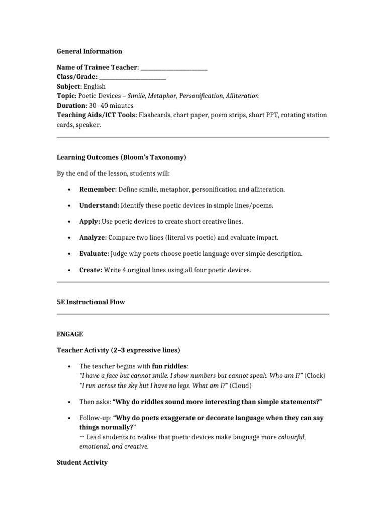Teaching Poetic Devices in English | PDF | Poetry | Metaphor