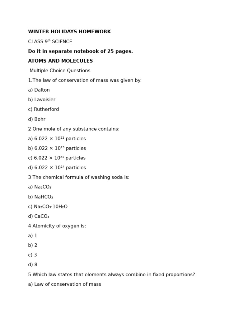 9th Science Winter H.HW | PDF | Atoms | Sound