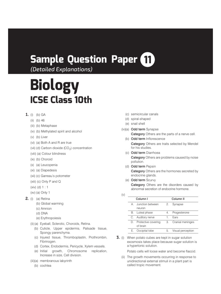 ICSE Class 10 Biology Sample Paper | PDF | Photosynthesis | Mitosis