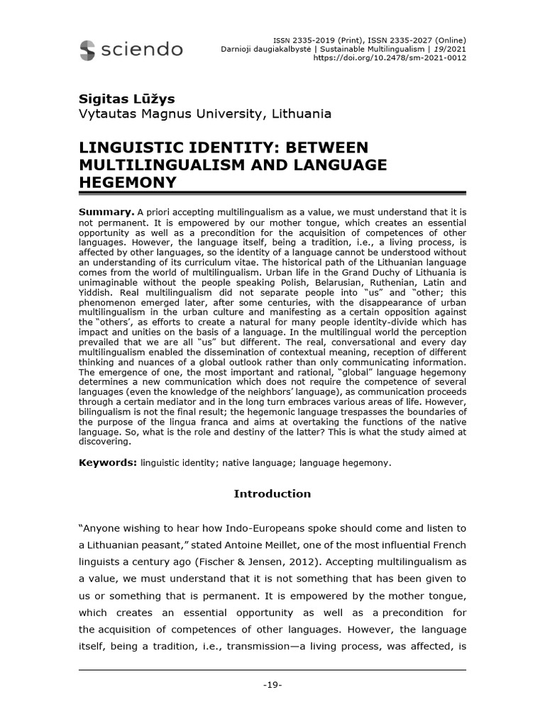 Linguistic Identity and Language Hegemony | PDF | Multilingualism ...