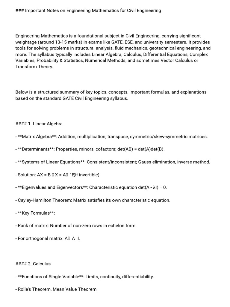 Engineering Mathematics for Civil Exams | PDF | Matrix (Mathematics ...