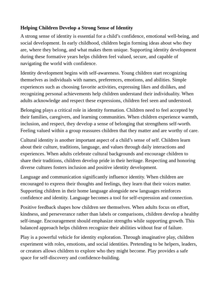 Helping Children Develop A Strong Sense of Identity | PDF | Identity ...