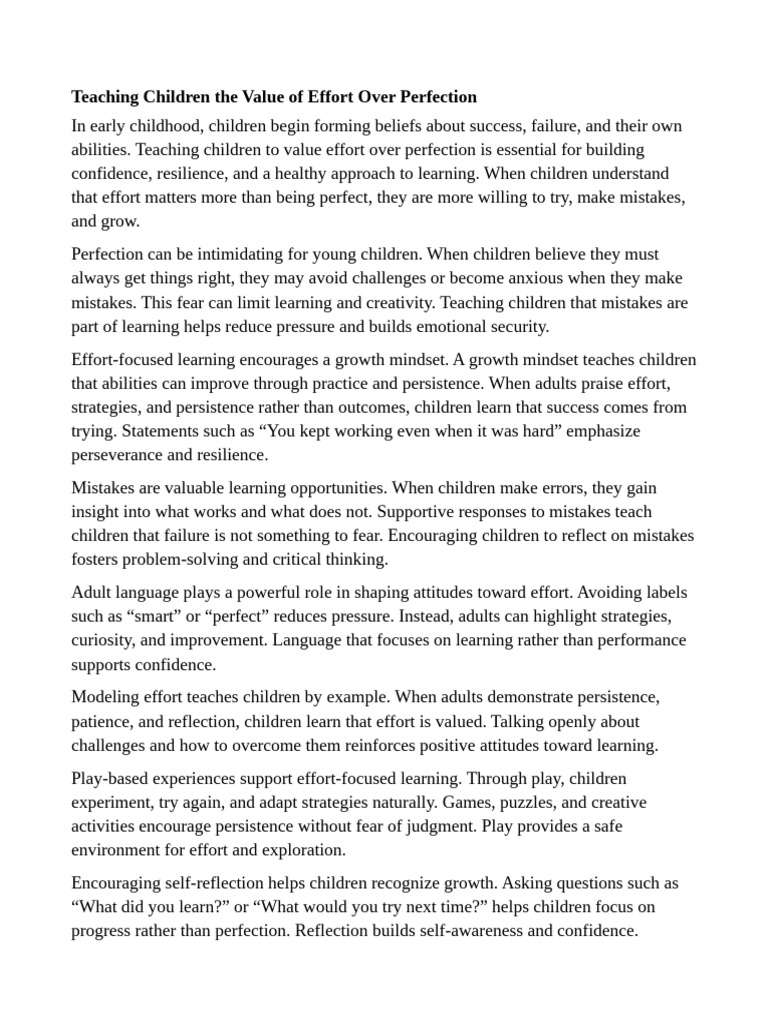 Teaching Children The Value of Effort Over Perfection | PDF ...