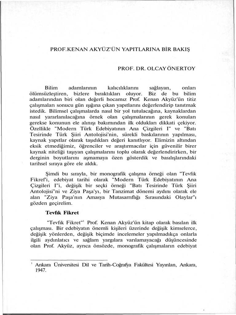 Olcay Onertoy Kenan Akyuz Yapitlari | PDF