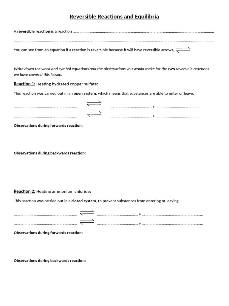 Reversible Reactions and Equilibria | PDF | Chemical Equilibrium ...