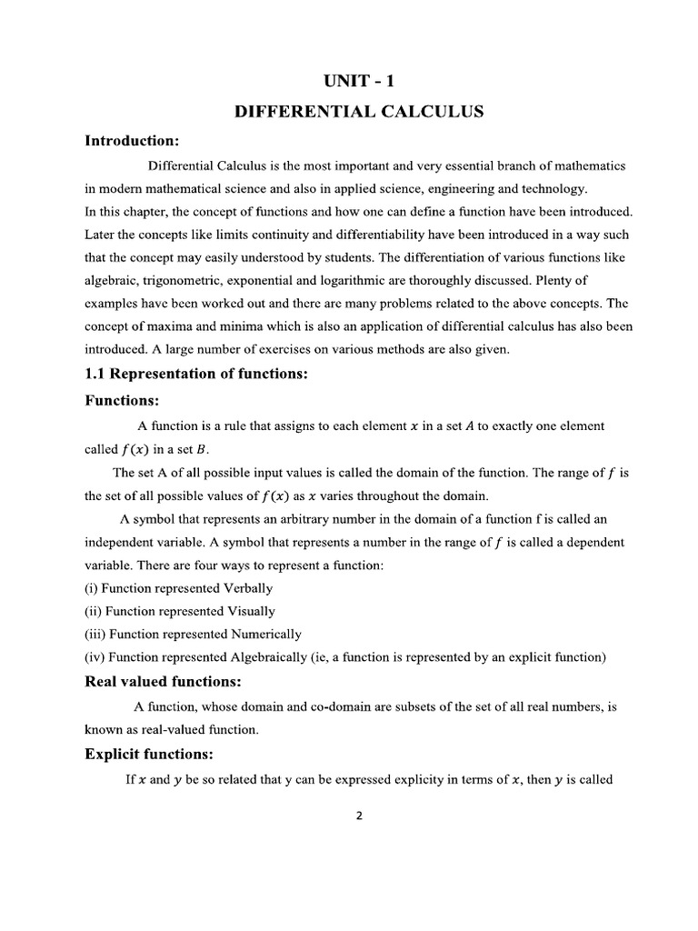 Unit 2 - Differential Calculus | PDF