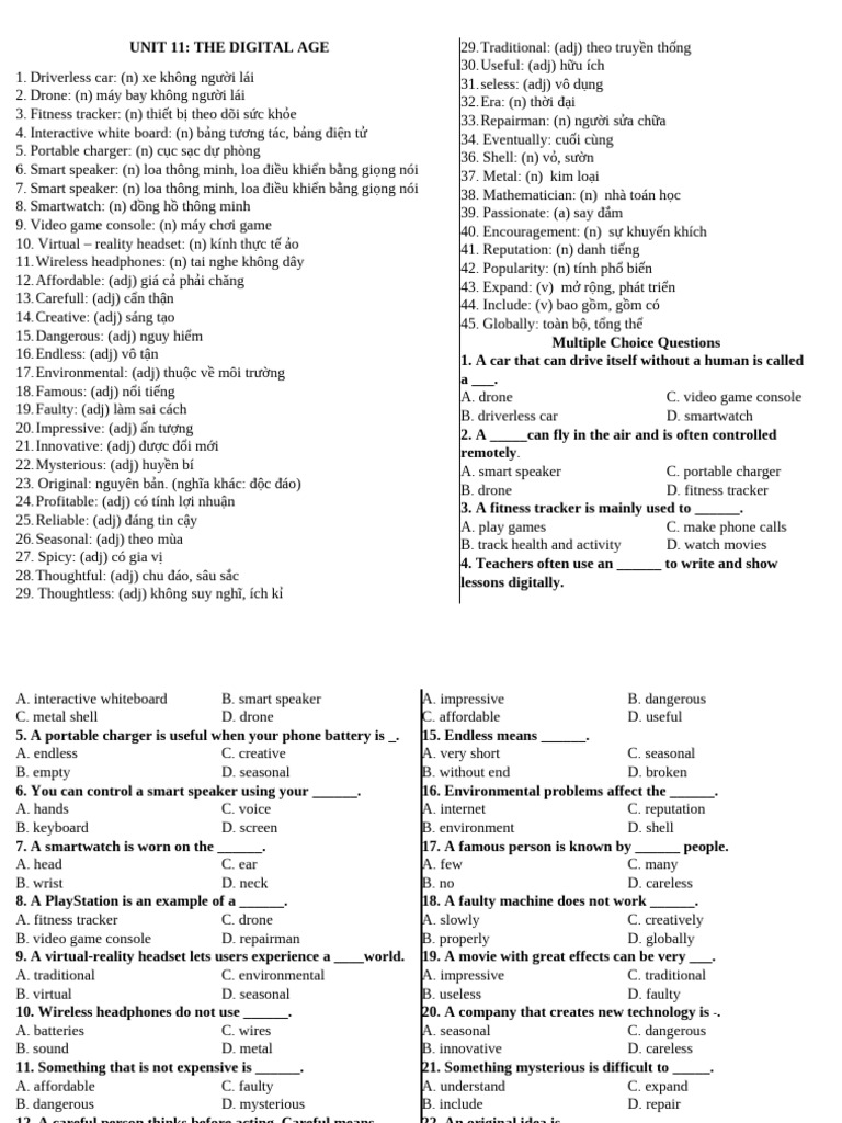 Digital Age Vocabulary and Quiz | PDF | Virtual Reality