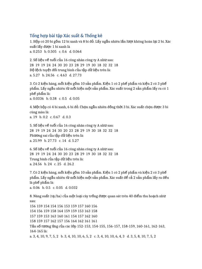 Bai Tap Xac Suat Thong Ke | PDF