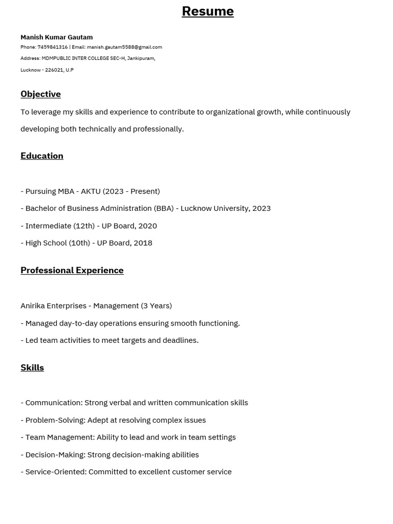 Manish Kumar Gautam Resume | PDF