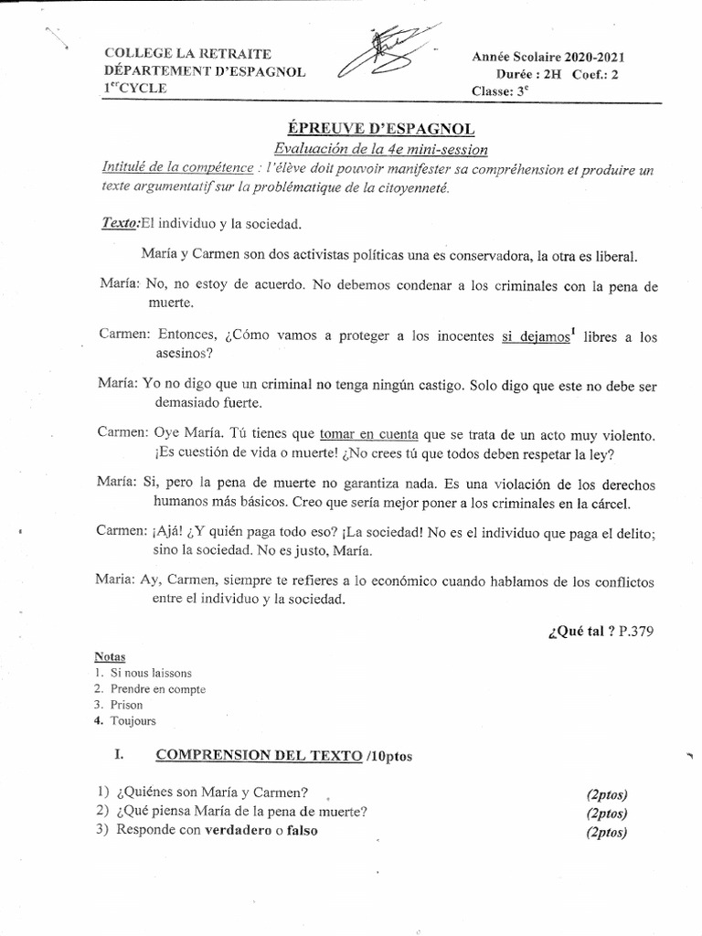 3eme Espagnol 4e Seq Col - La.retraite 2020!2021 | PDF