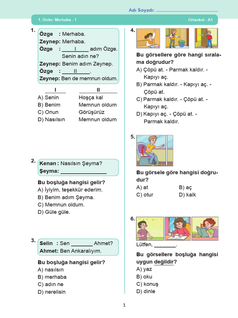 Ünite Merhaba I A1 | PDF