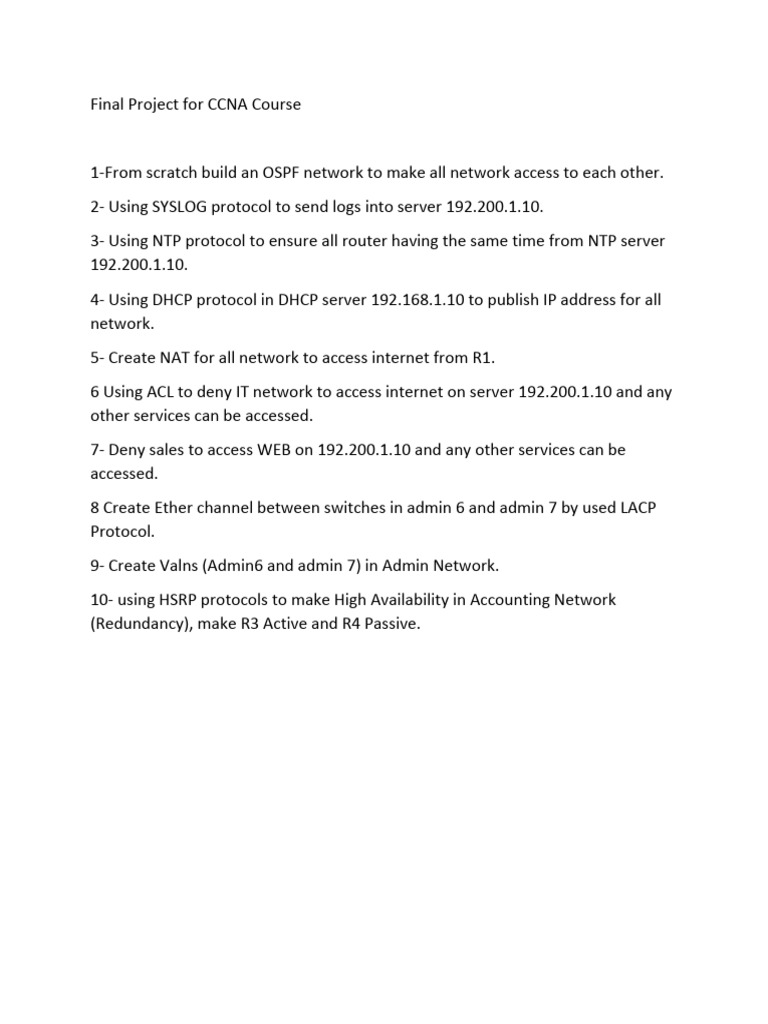 Task For New Project For Ccna Students | PDF