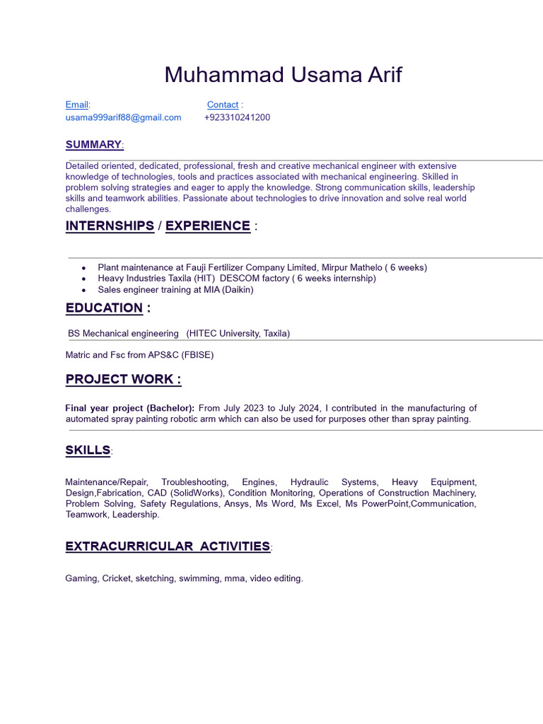 Usama Arif Cv.. | PDF
