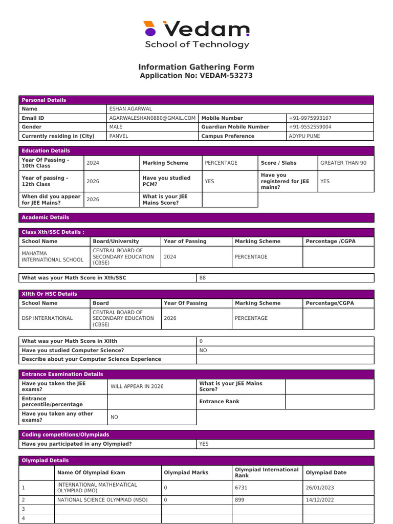 Student Information Gathering Form | PDF | Schools | Educational Stages