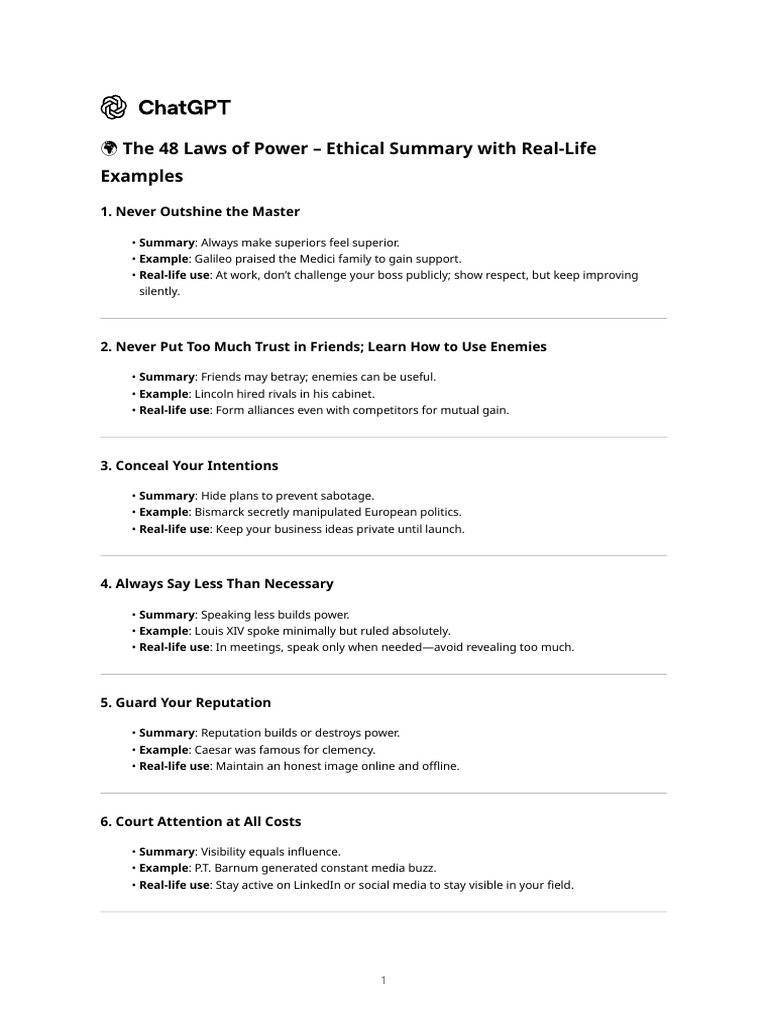 48 Laws of Power Summary | PDF