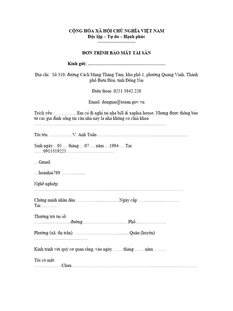 Mau Don Trinh Bao Mat Tai Vu Anh Tuan Ho Tri An | PDF