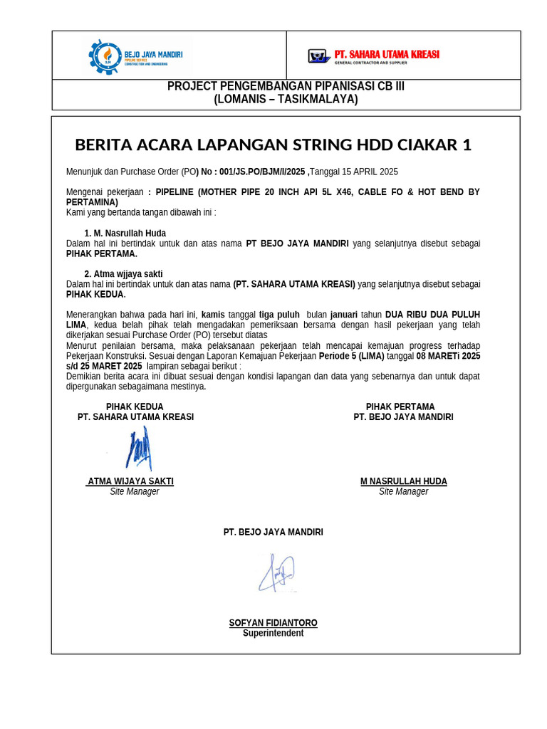 BA Lapangan Dan Milestone CIAKAR 1 | PDF