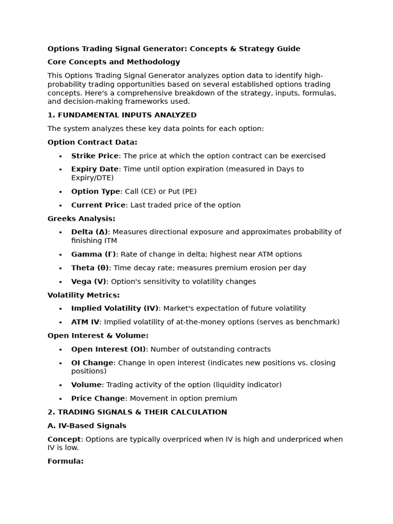 Options Trading Signal Generator | PDF | Greeks (Finance) | Option ...