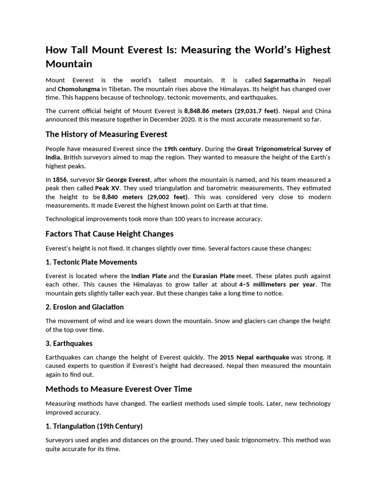 Mount Everest Height: Latest Measurement Insights | PDF | Mount Everest ...
