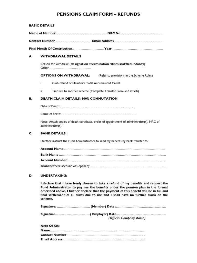 Approved Claim Form. Refunds | PDF | Pension | Personal Finance