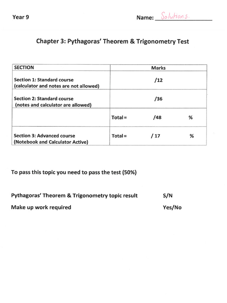 Pyth and Trig Test Solutions | PDF