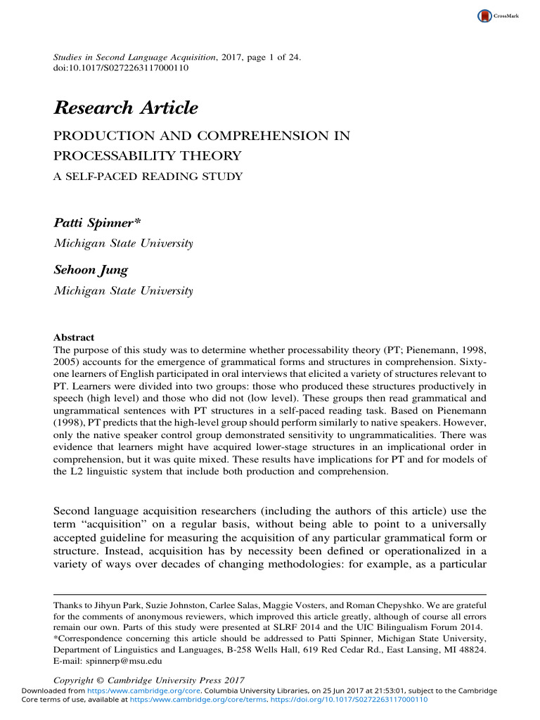 Production and Comprehension in Processability Theory - A Self-Paced ...