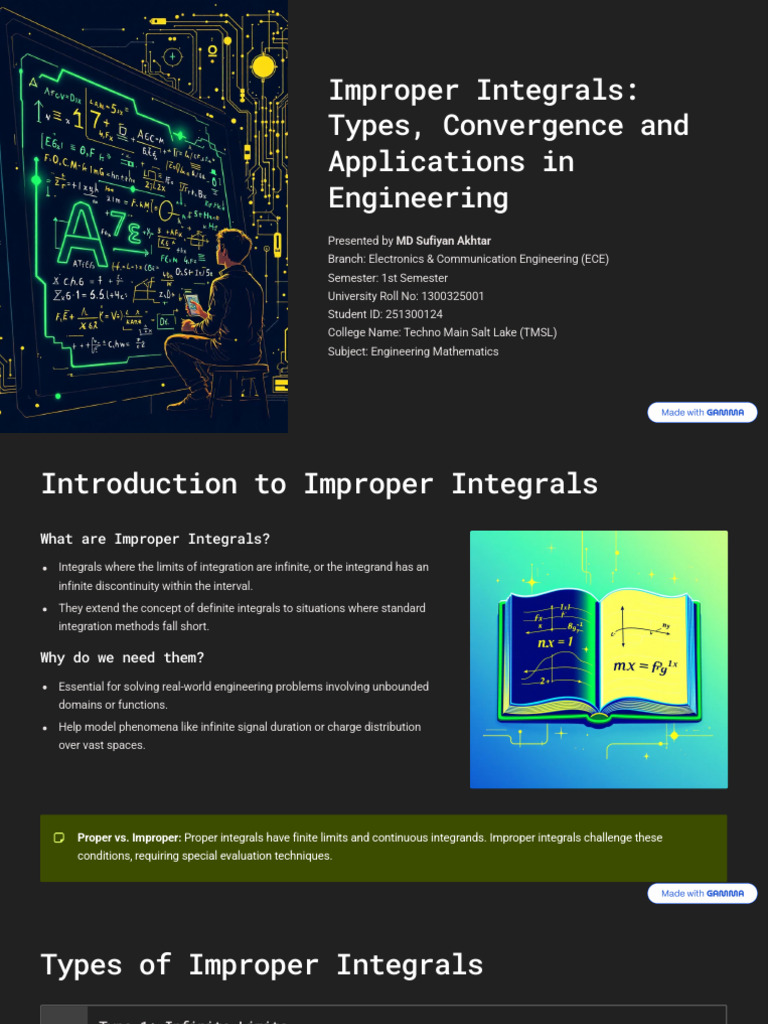 Improper Integrals in Engineering | PDF | Integral | Limit (Mathematics)