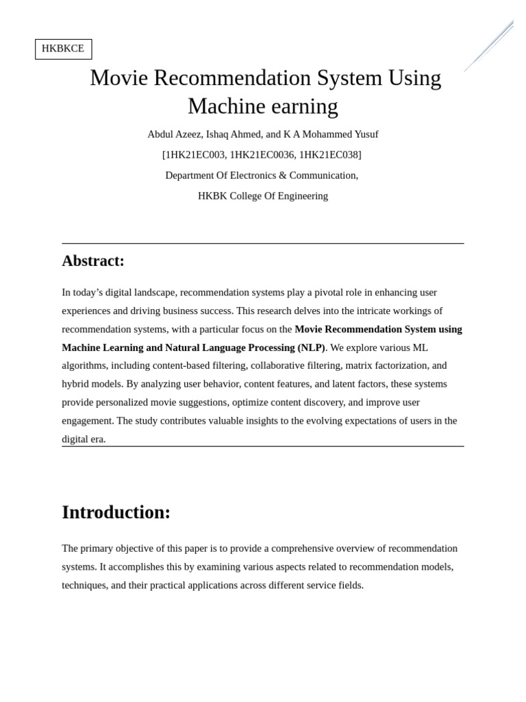Movie Recommendation System Using Machine Earning | PDF | Machine ...