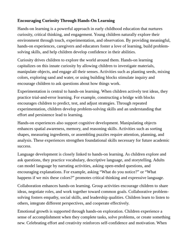Encouraging Curiosity Through Hands-On Learning | PDF | Learning ...