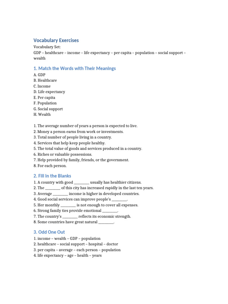 Vocabulary Exercises Economics | PDF