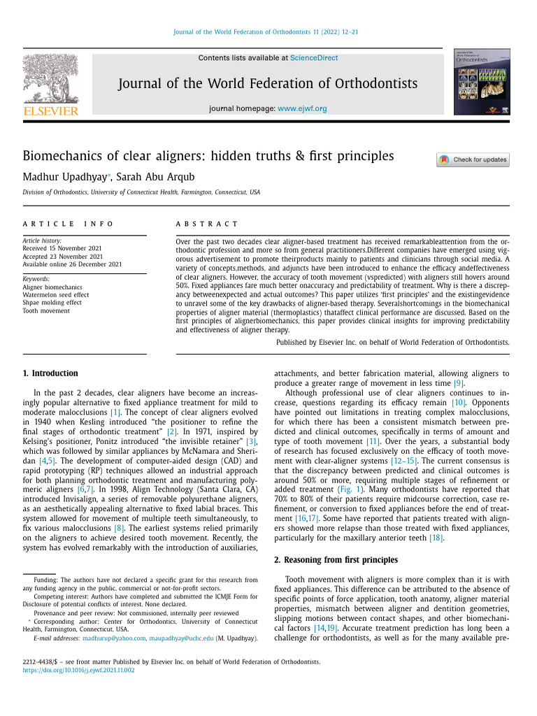Biomechanics of Clear Aligner Madhur U | PDF | Orthodontics | Dental ...