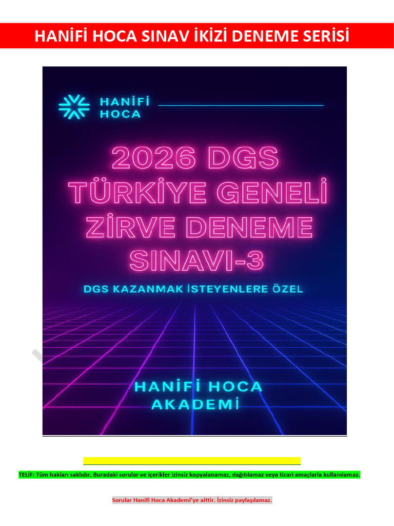 2026 DGS TG DENEME-3 (Hanifi Hoca Akademi) | PDF