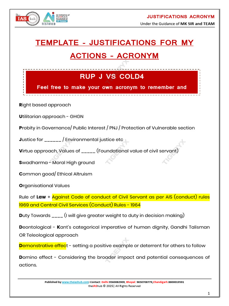 Justification Acronym Template for Exams | PDF