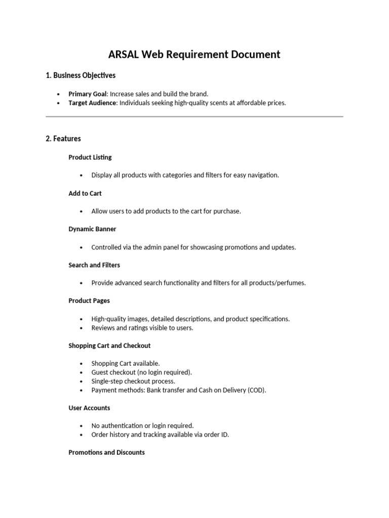 ARSAL Web Requirements for E-commerce Site | PDF | Point Of Sale ...