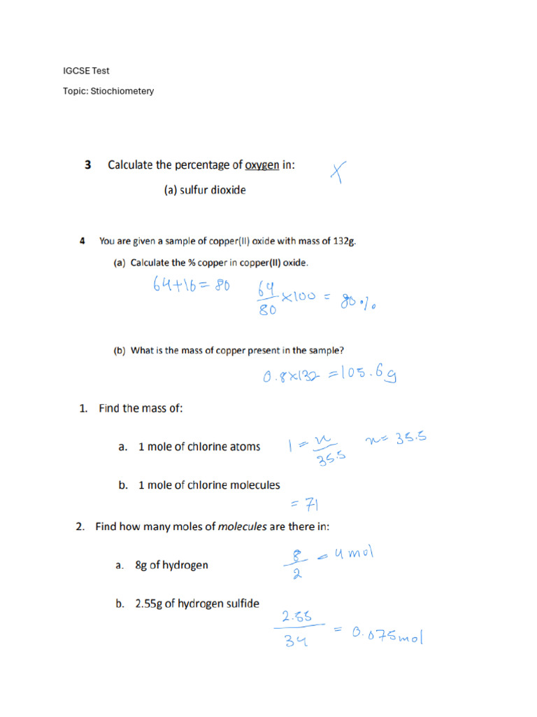 Igcse Test Stoichiometry | PDF