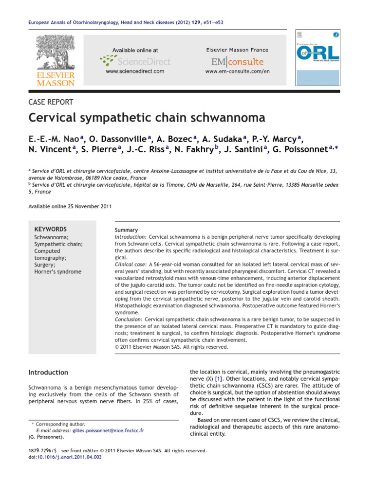 Cervical Sympathetic Chain 2012 European Annals of Otorhinolaryngology ...