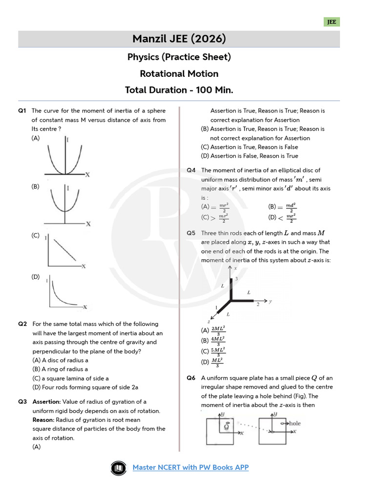 JEE 2026 Physics Practice: Rotational Motion | PDF | Rotation ...