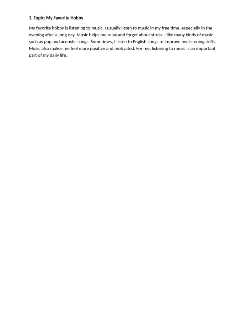 Topic: My Favorite Hobby | PDF