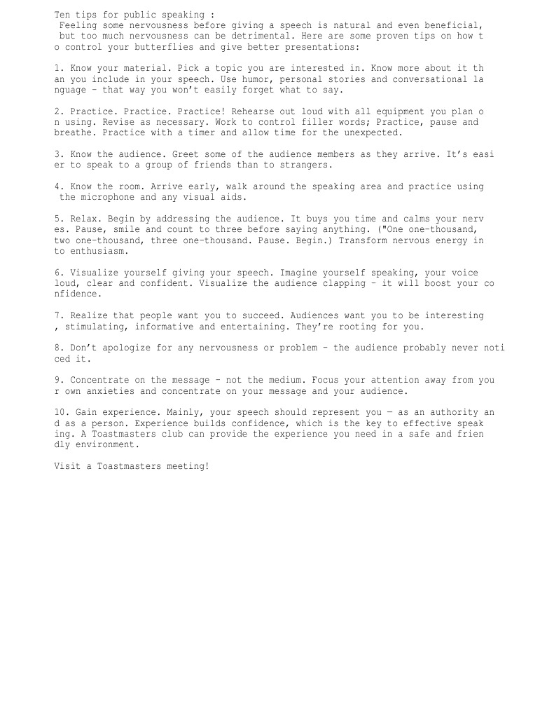 Ten Tips For Public Speaking | PDF | Lifestyle