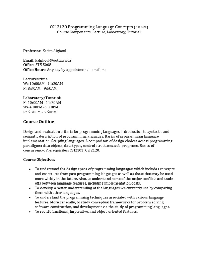 Programming Language Concepts Course | PDF