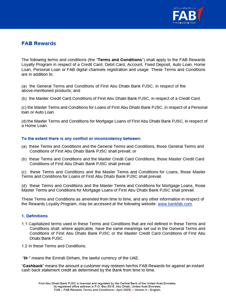 FAB Rewards Terms and Conditions en | PDF | Credit Card | Banks