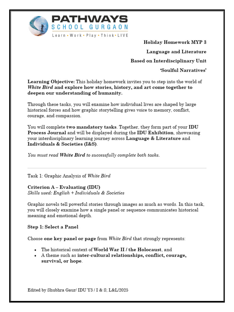 MYP 3 Holiday Homework: White Bird Analysis | PDF | Artifact ...