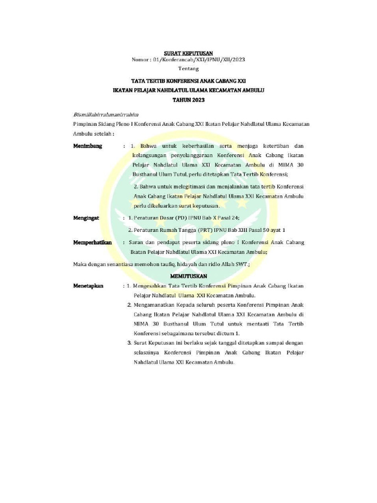 Contoh Draft Tatib Ipnu | PDF