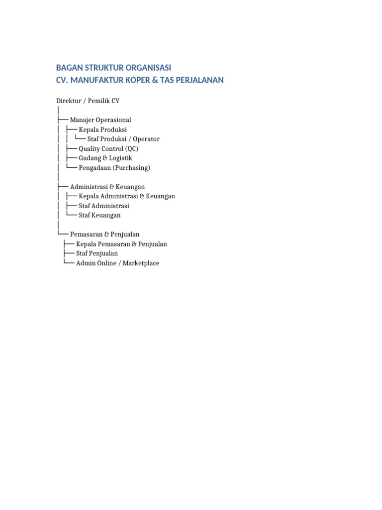 Bagan Struktur Organisasi CV PKL | PDF