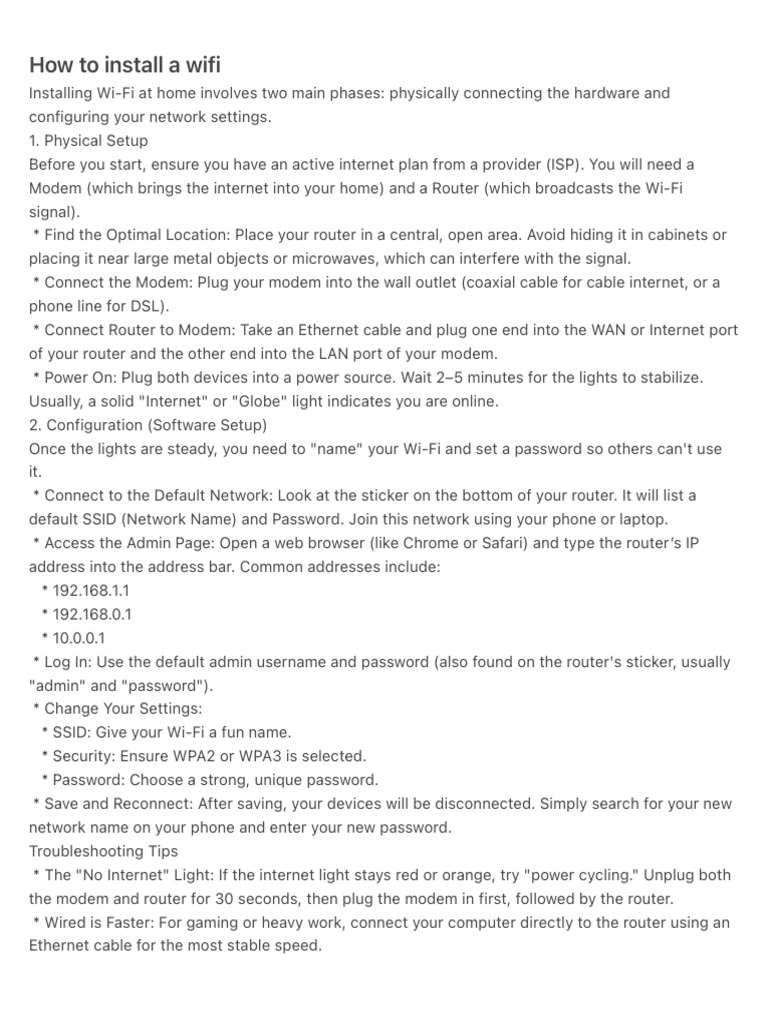 How to Install Wi-Fi at Home | PDF