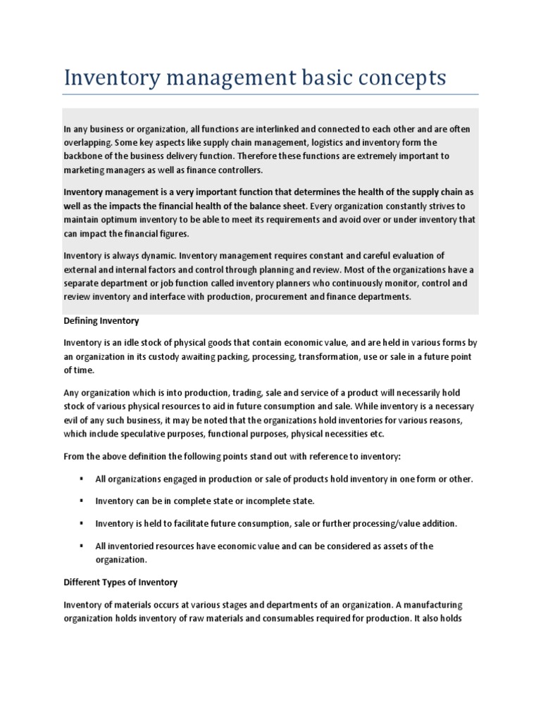 Inventory Management Basic Concepts | PDF | Inventory | Supply Chain