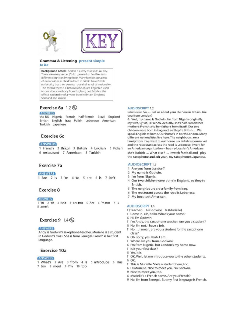 Key To Coursebook Activities | PDF