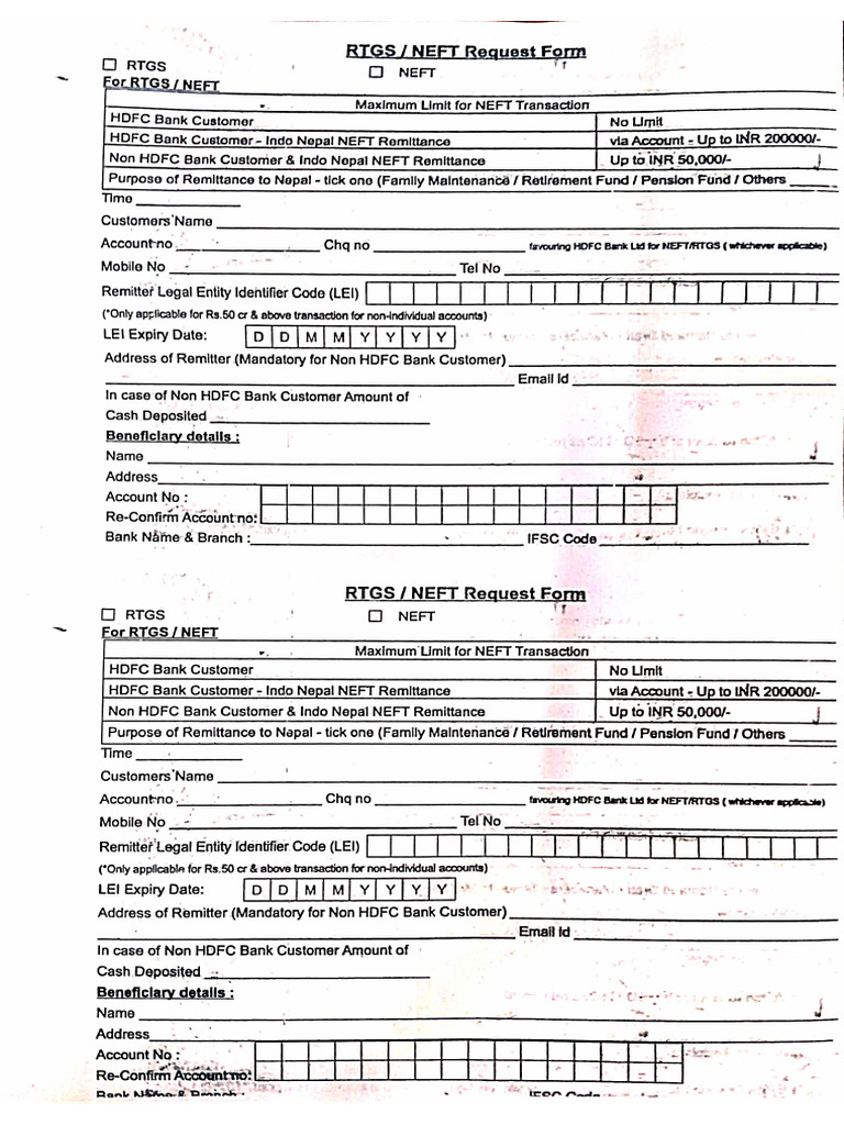 HDFC RTGS Form | PDF