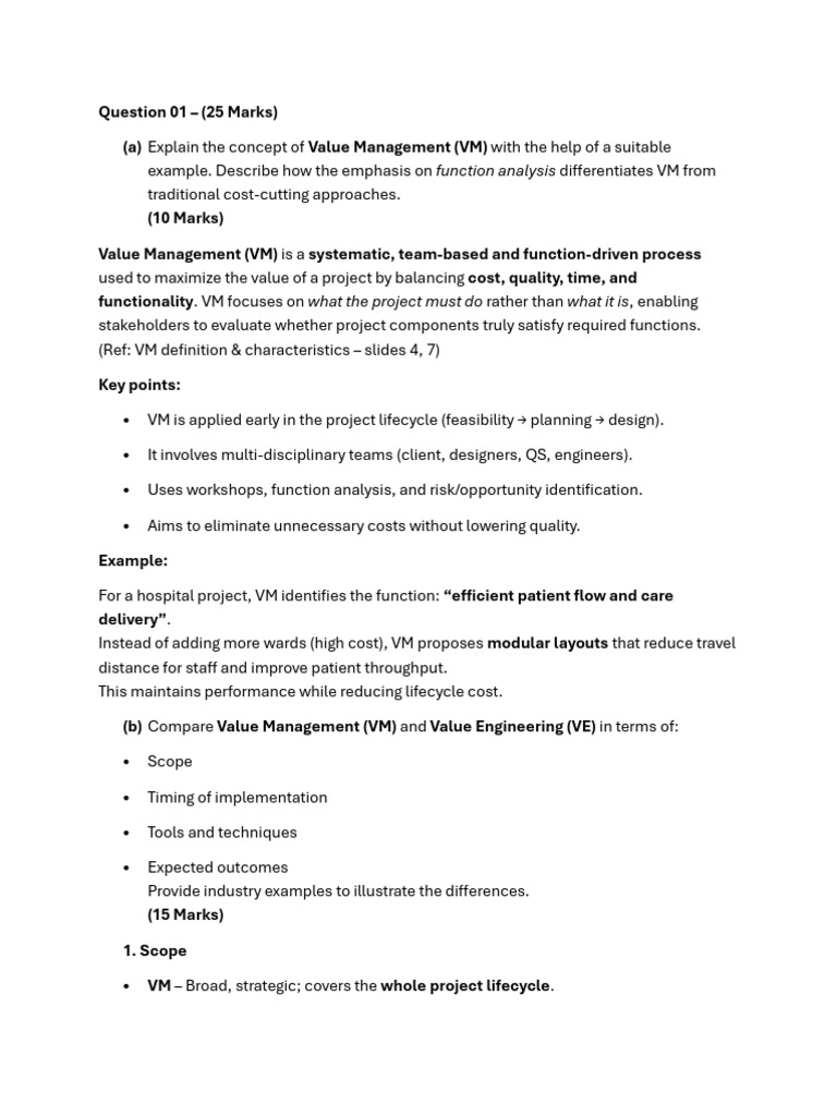 Value Management vs. Value Engineering Explained | PDF | Risk | Cost ...