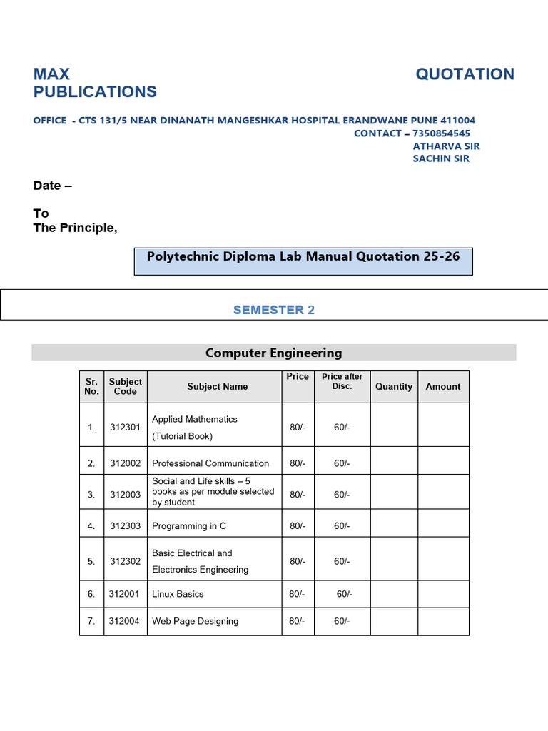 Polytechnic Diploma Lab Manual Quotation | PDF | Engineering ...